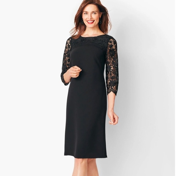 Talbots | Dresses | Rsvp By Talbots Black Crepe And Lace Shift Dress ...